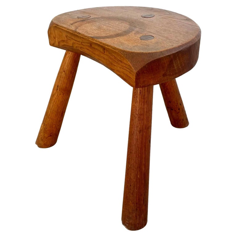 Chunky French Wooden Tripod Stool at 1stDibs