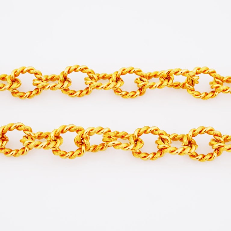 Chunky Satin Gilt Chain Necklace w/ Ruby Crystal Pendant By Leslie ...