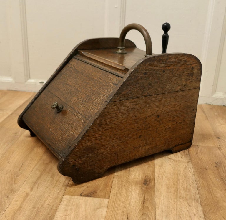 Chunky Victorian Oak Coal Box with Liner and Shovel For Sale at 1stDibs