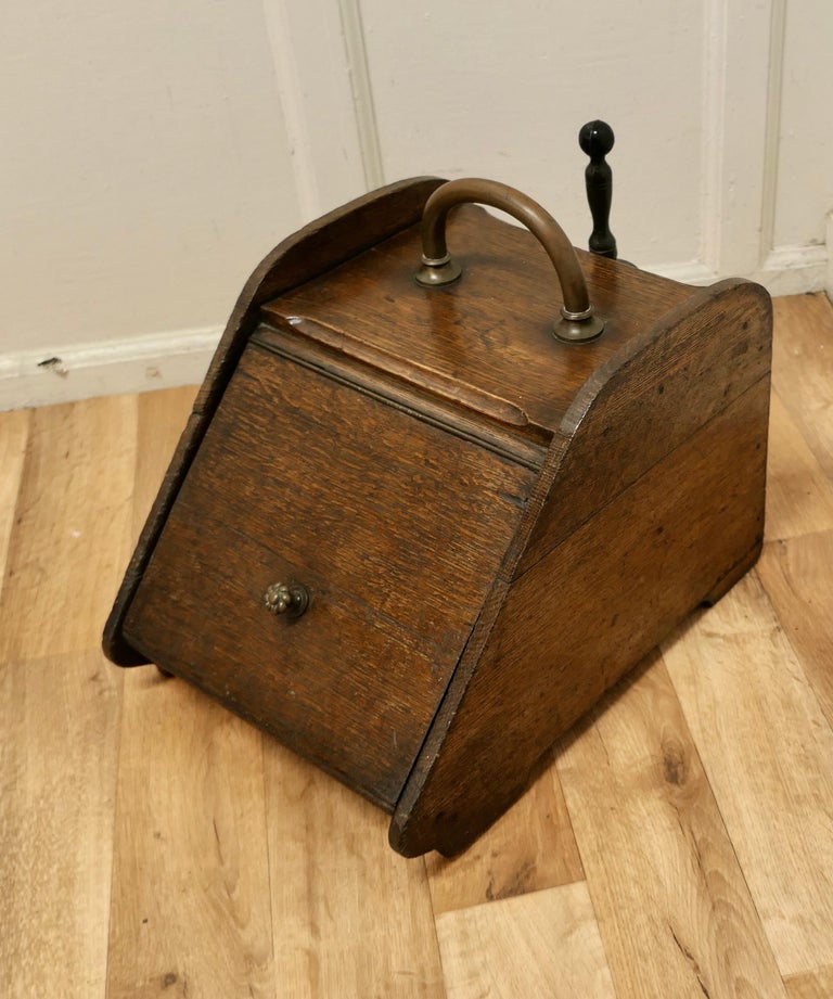 Chunky Victorian Oak Coal Box with Liner and Shovel For Sale at 1stDibs