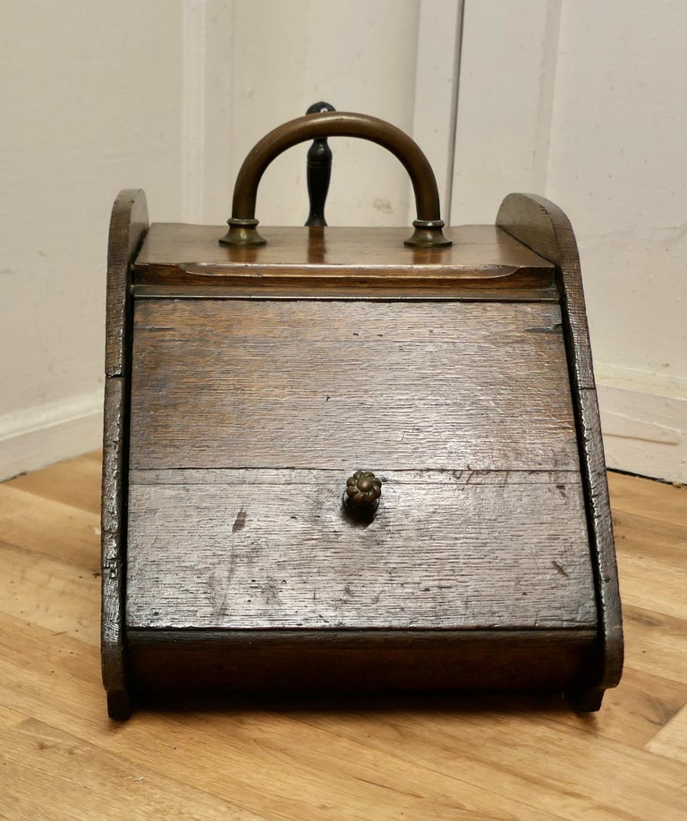 Chunky Victorian Oak Coal Box with Liner and Shovel For Sale at 1stDibs
