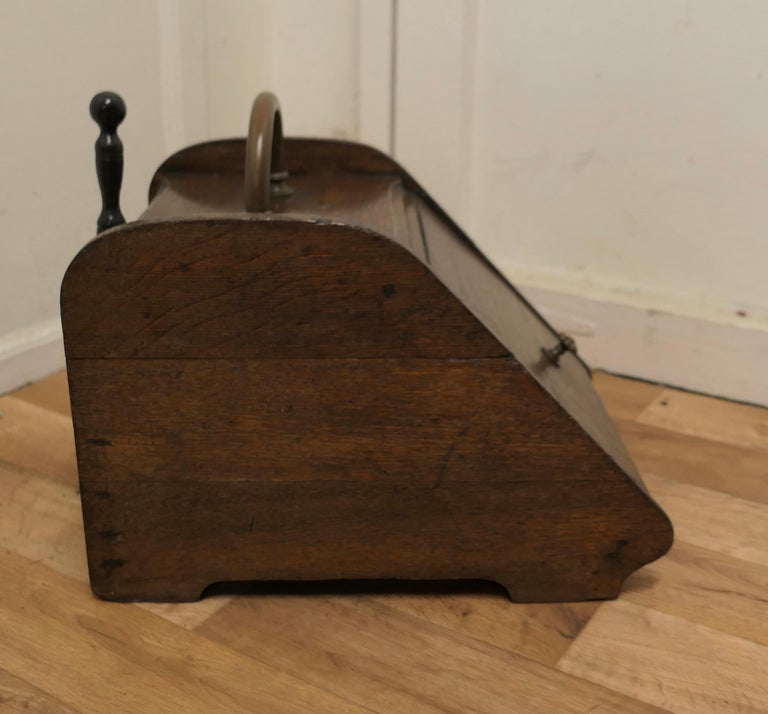 Chunky Victorian Oak Coal Box with Liner and Shovel For Sale at 1stDibs