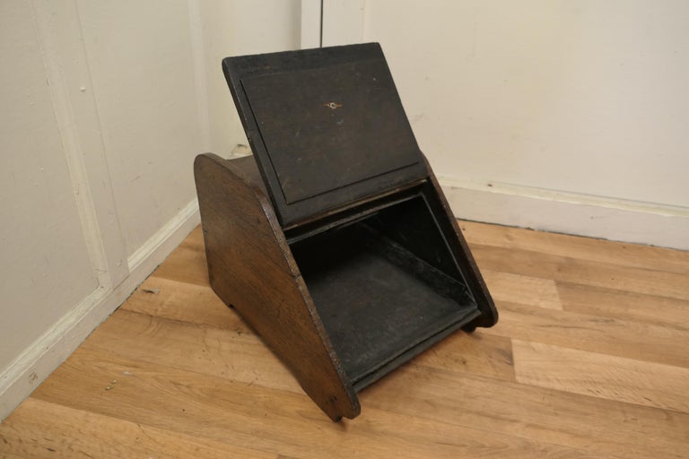 Chunky Victorian Oak Coal Box with Liner and Shovel For Sale at 1stDibs
