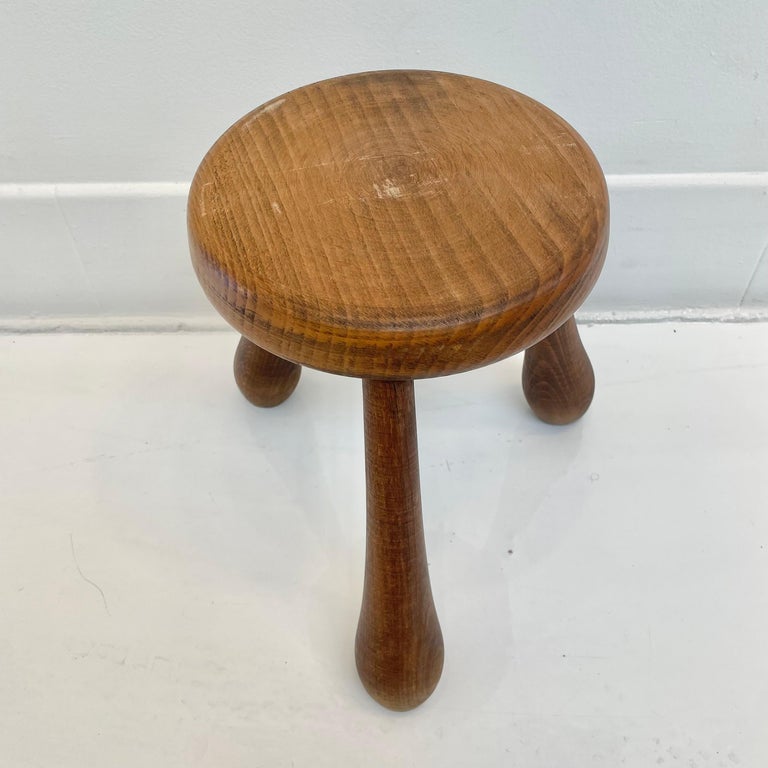 Chunky Wood Club Leg Stool, 1960s France For Sale at 1stDibs