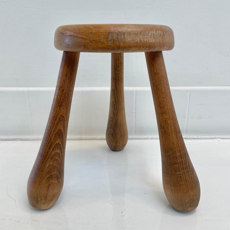 Chunky Wood Club Leg Stool, 1960s France For Sale at 1stDibs
