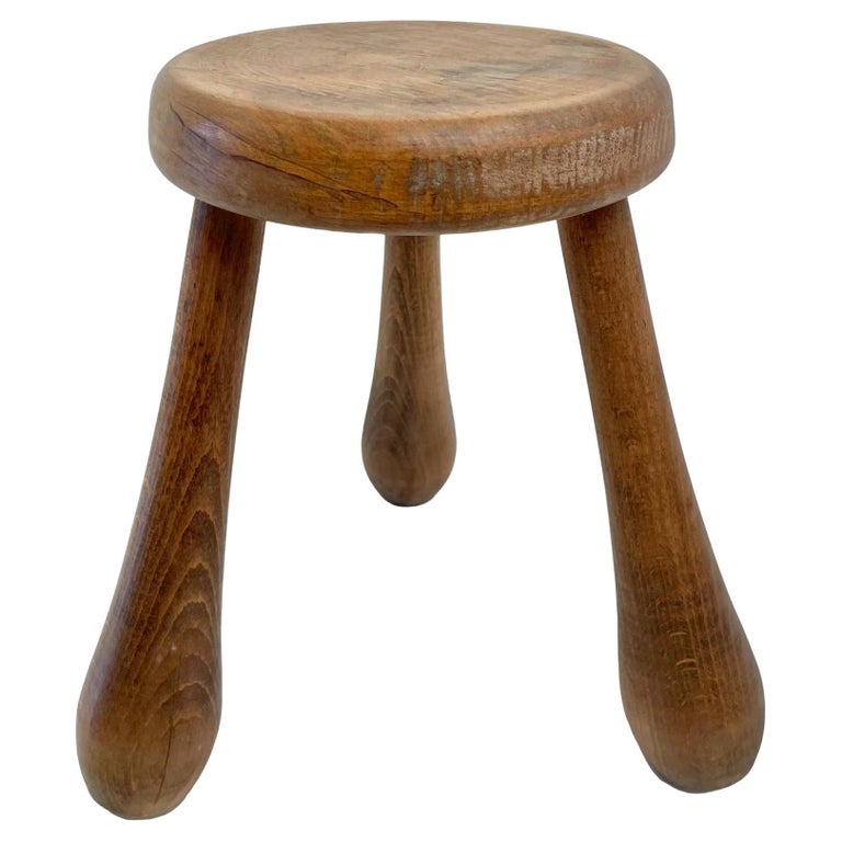 Chunky Wood Club Leg Stool, 1960s France For Sale at 1stDibs