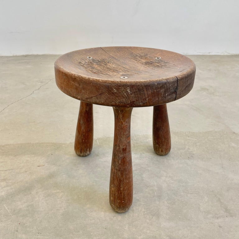 Chunky Wood Tripod Stool, 1950s, France at 1stDibs