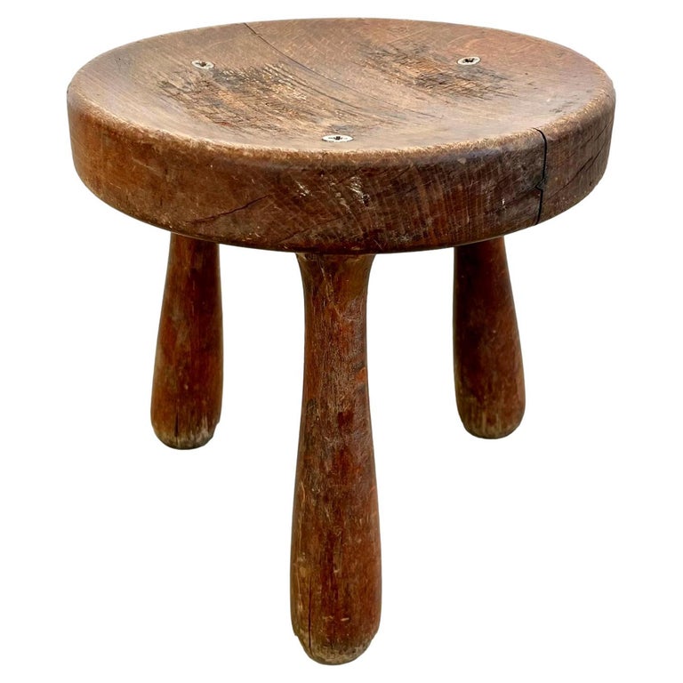 Chunky Wood Tripod Stool, 1950s, France at 1stDibs