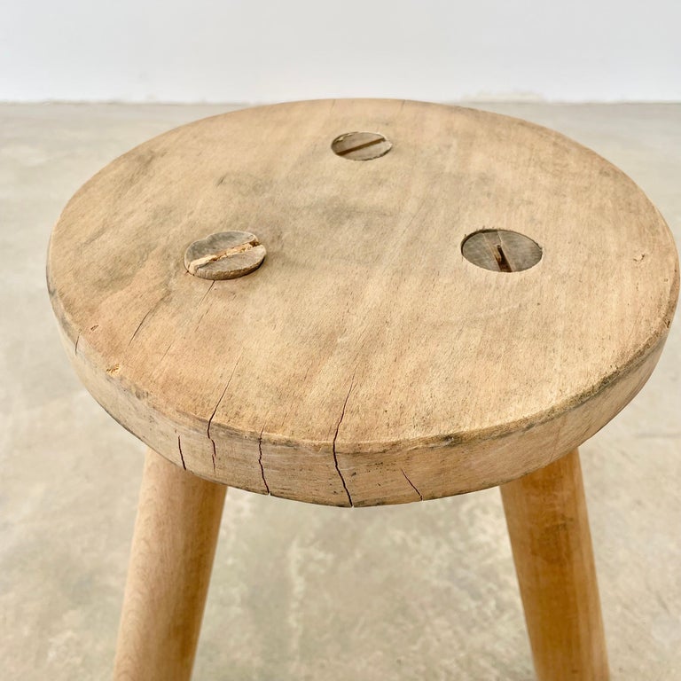 Chunky Wood Tripod Stool, 1960s France For Sale at 1stDibs