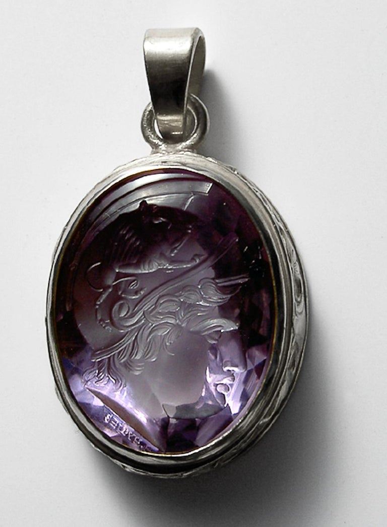 Chushev Athena Amethyst Intaglio Sterling Silver Pendant For Sale at ...