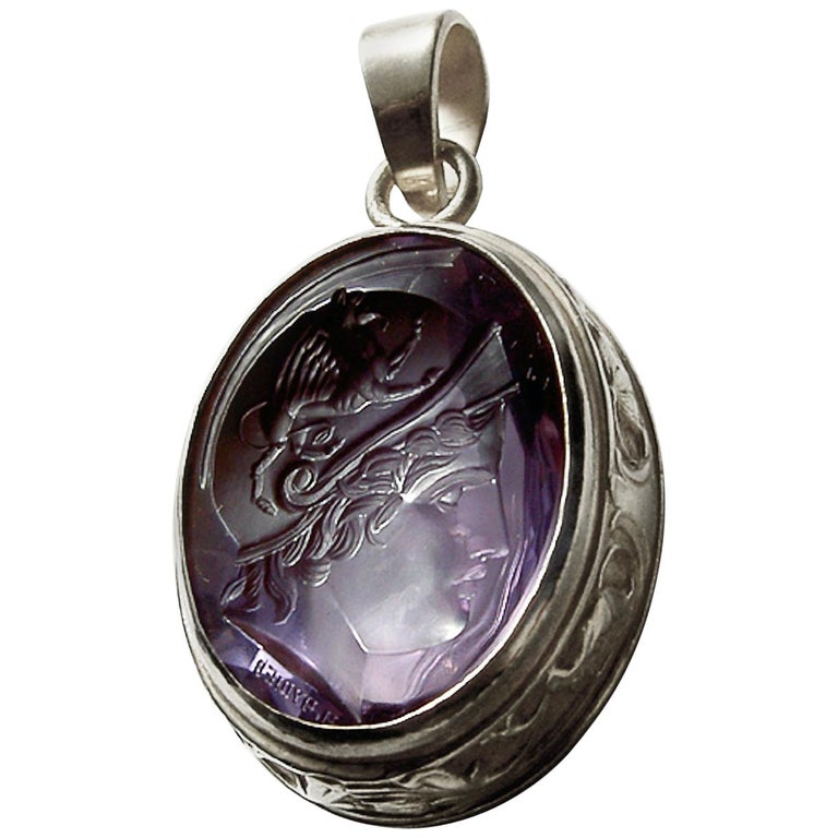 Chushev Athena Amethyst Intaglio Sterling Silver Pendant For Sale at ...