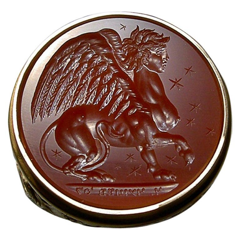 Customizable Chushev Sphinx Carnelian Intaglio Gold Signet Ring For ...