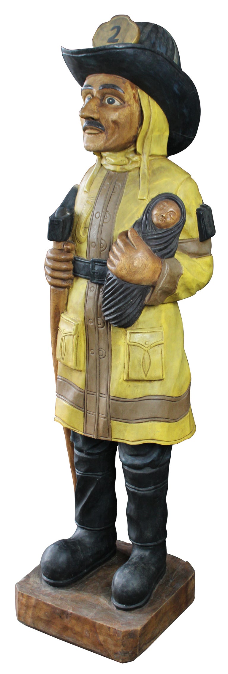 Cigar Store Life-Size Carved Fireman Figure Firefighter Sculpture ...