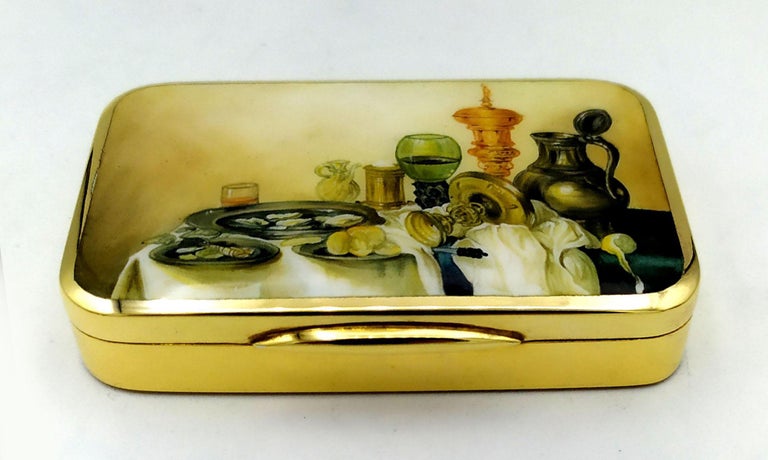 Cigarette Case Fired Enamel with Still Life Miniature Sterling Silver ...