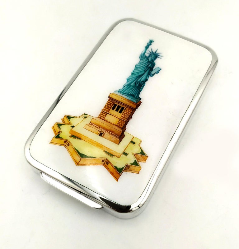 Cigarette Case Statue of Liberty in New York hand painted Sterling ...