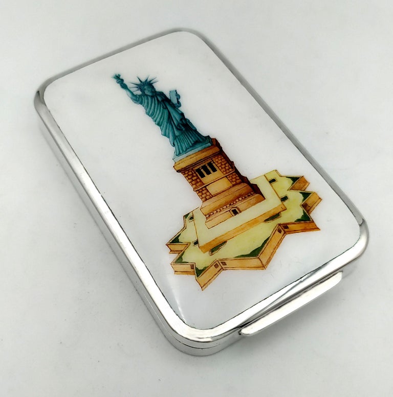 Cigarette Case Statue of Liberty in New York hand painted Sterling ...