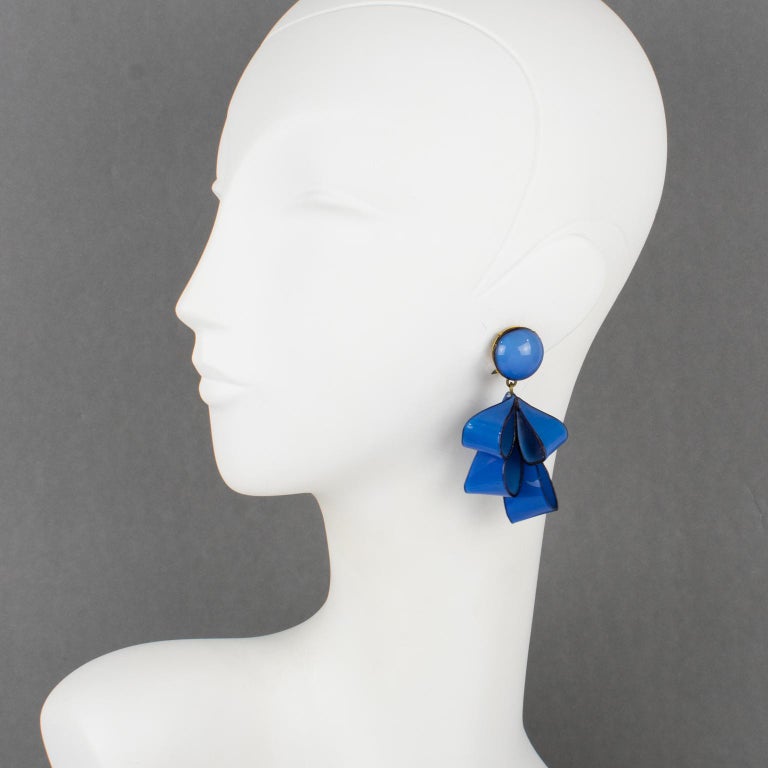 Cilea Paris Dangle Resin Clip Earrings Cobalt Blue Ribbons For Sale at ...