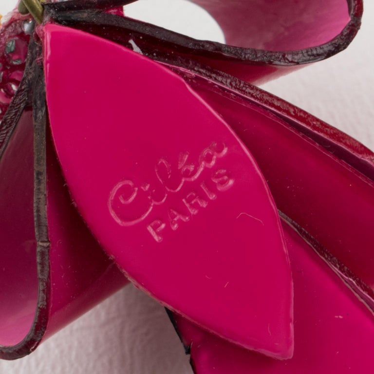 Cilea Paris Dangle Resin Pierced Earrings Hot Pink Ribbon at 1stDibs
