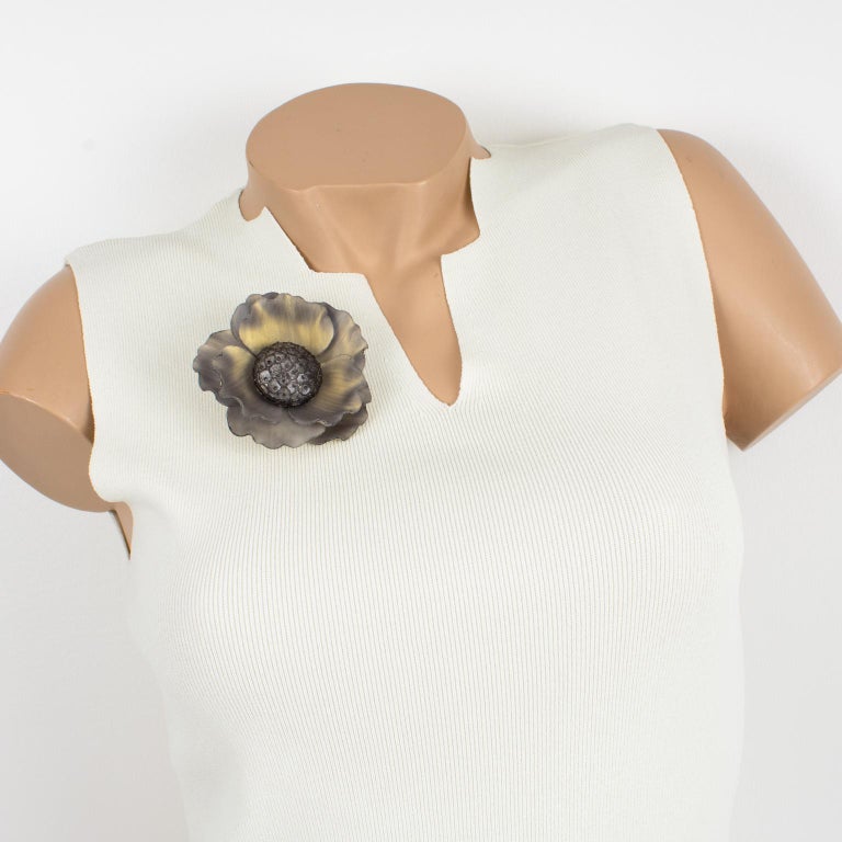 Cilea Paris Gray and Gold Anemone Flower Resin Pin Brooch at 1stDibs