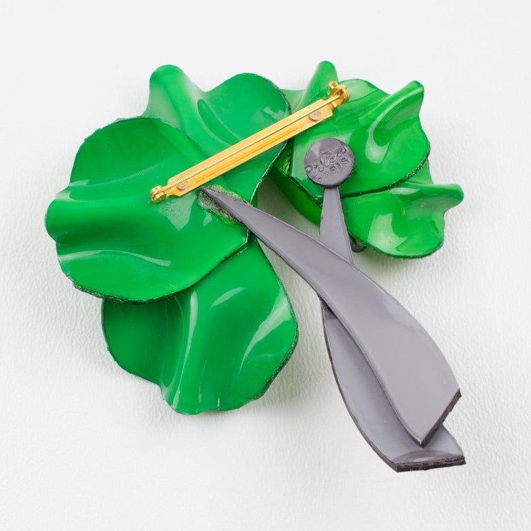 Cilea Paris Oversized Resin Pin Brooch Green Poppy Flower at 1stDibs
