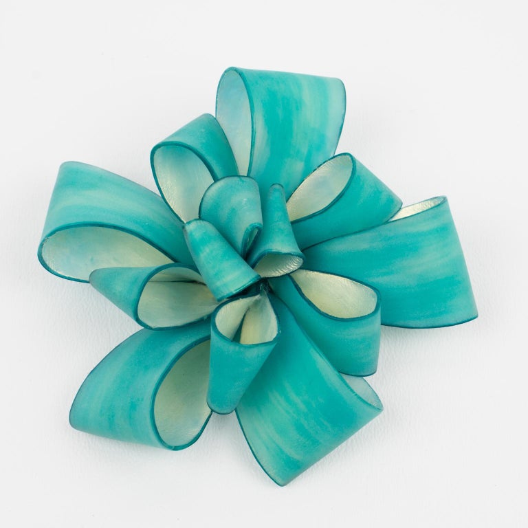 Cilea Paris Oversized Turquoise Resin Ribbon Pin Brooch For Sale at 1stDibs