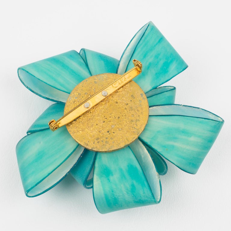 Cilea Paris Oversized Turquoise Resin Ribbon Pin Brooch For Sale at 1stDibs