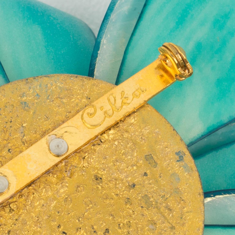 Cilea Paris Oversized Turquoise Resin Ribbon Pin Brooch For Sale at 1stDibs
