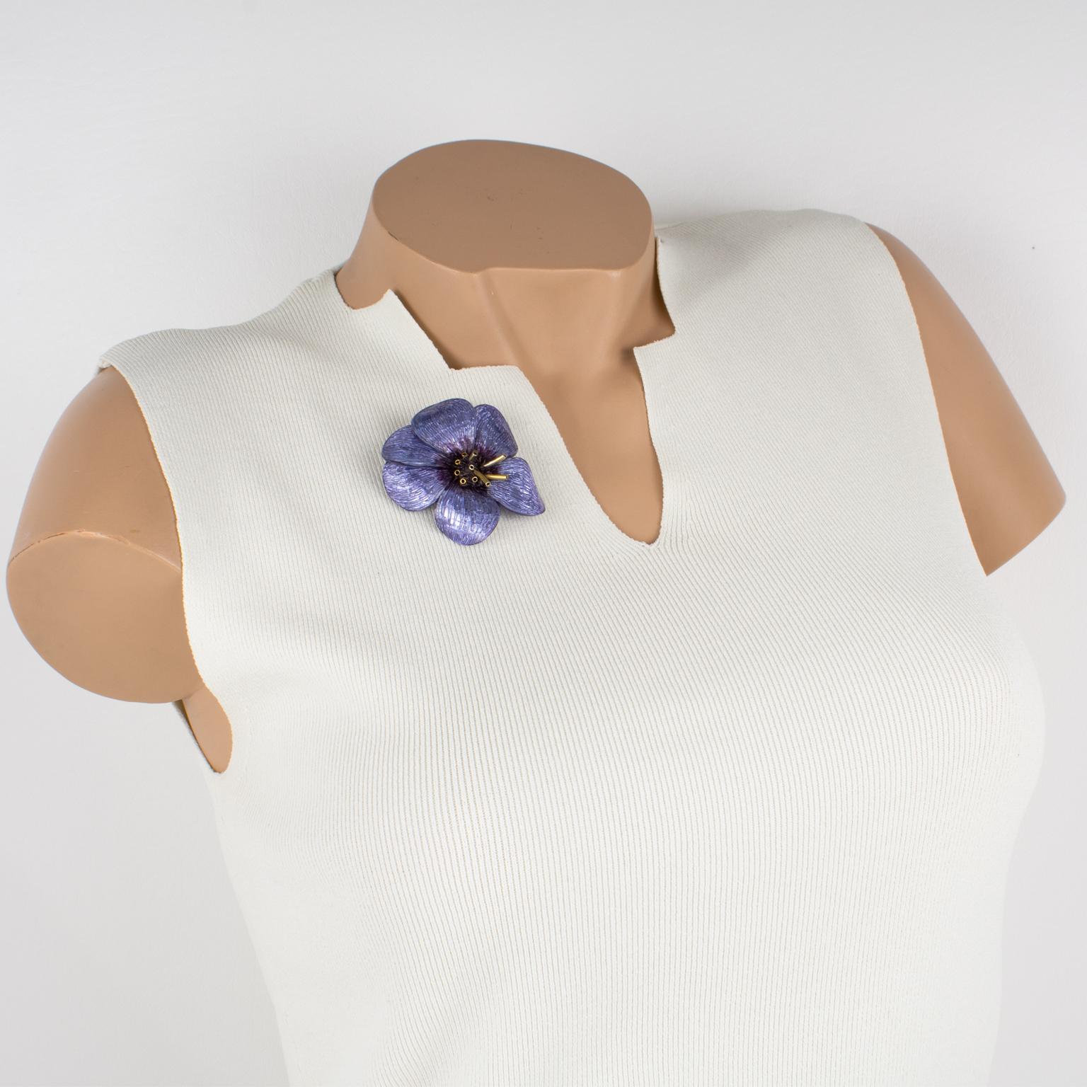 Cilea Paris Purple Lavender Poppy Flower Resin Pin Brooch For Sale at ...