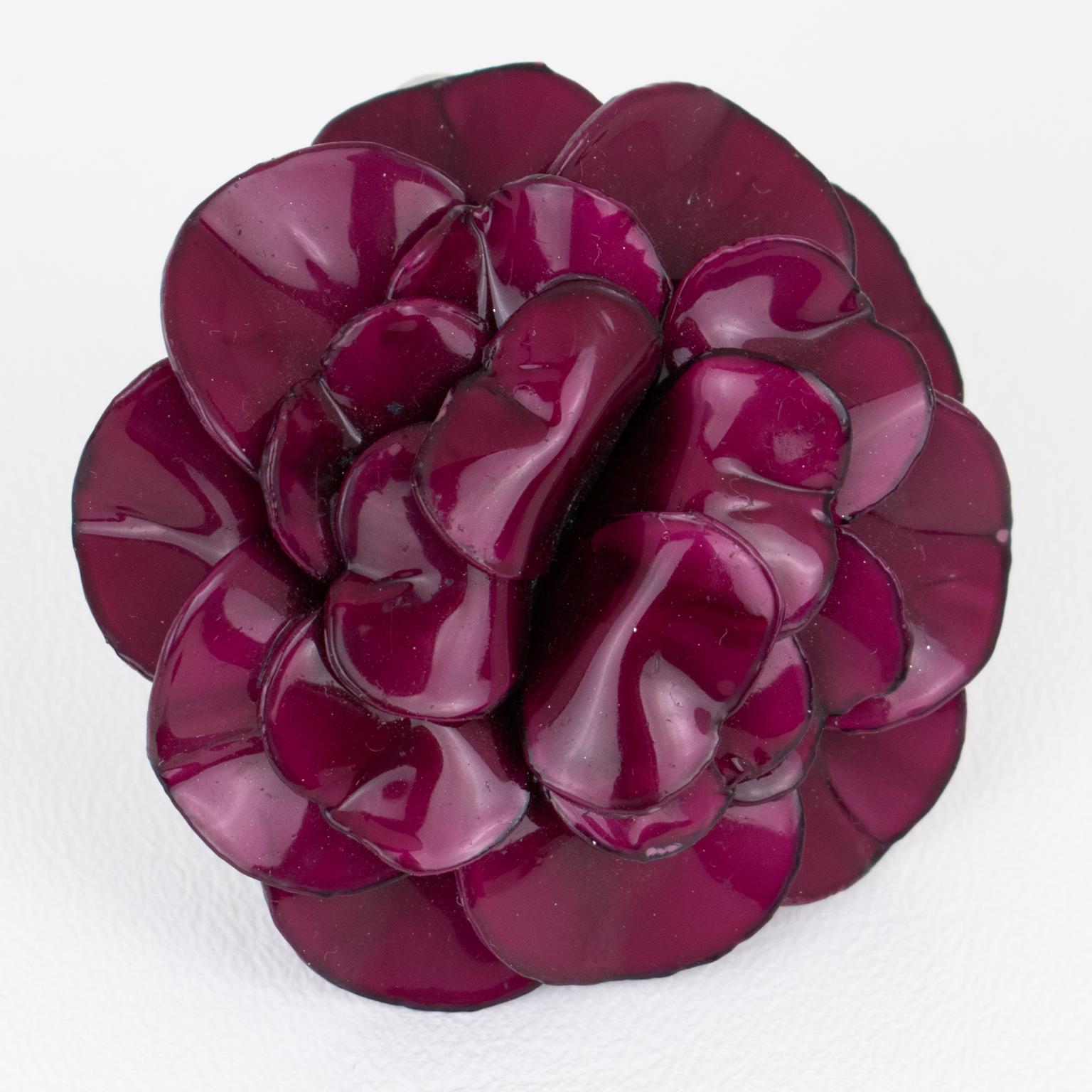Cilea Paris Purple Red Floral Resin Pin Brooch For Sale at 1stDibs
