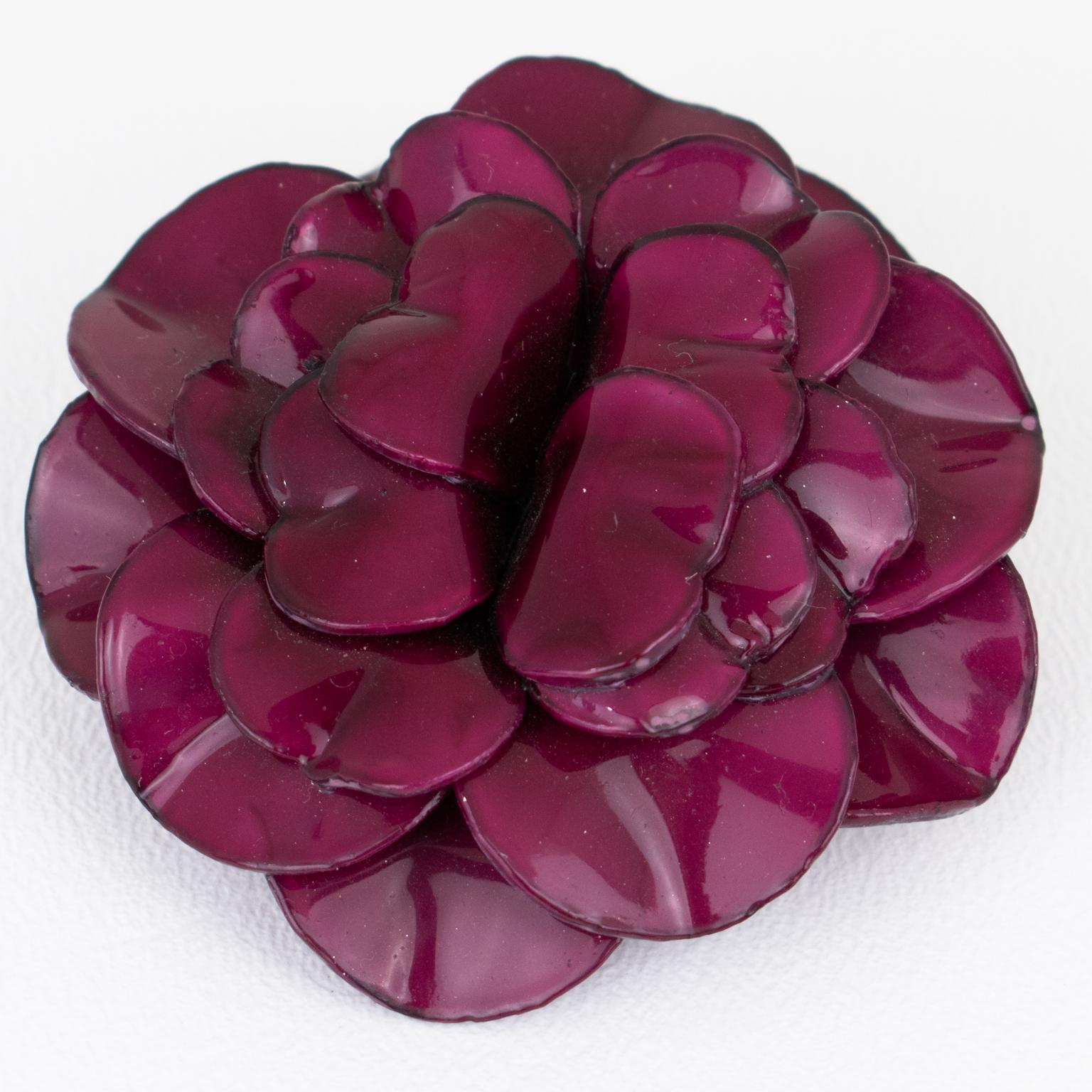 Cilea Paris Purple Red Floral Resin Pin Brooch For Sale at 1stDibs