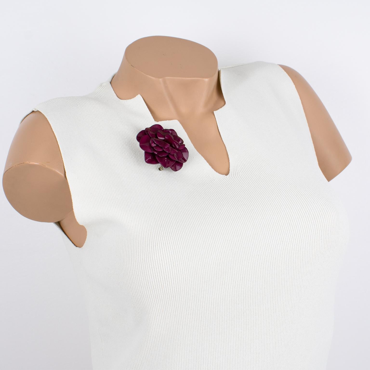Cilea Paris Purple Red Floral Resin Pin Brooch For Sale at 1stDibs