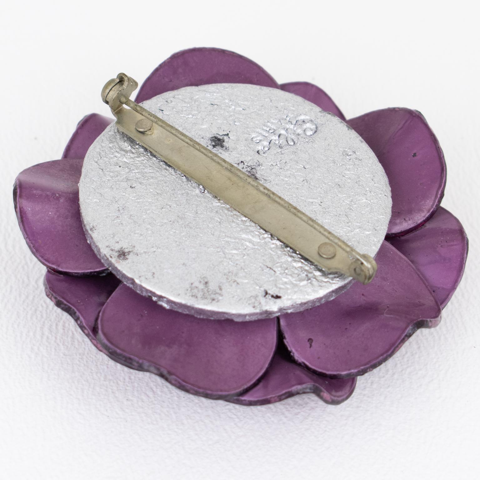 Cilea Paris Purple Red Floral Resin Pin Brooch For Sale at 1stDibs