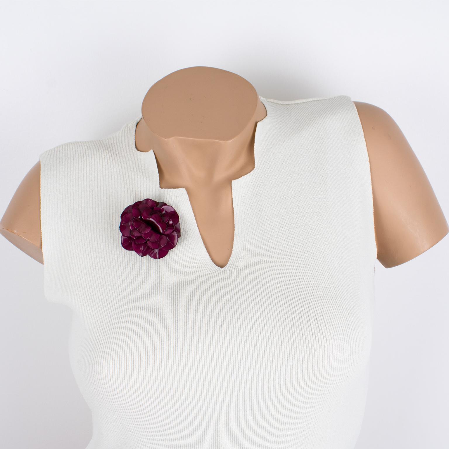 Cilea Paris Purple Red Floral Resin Pin Brooch For Sale at 1stDibs