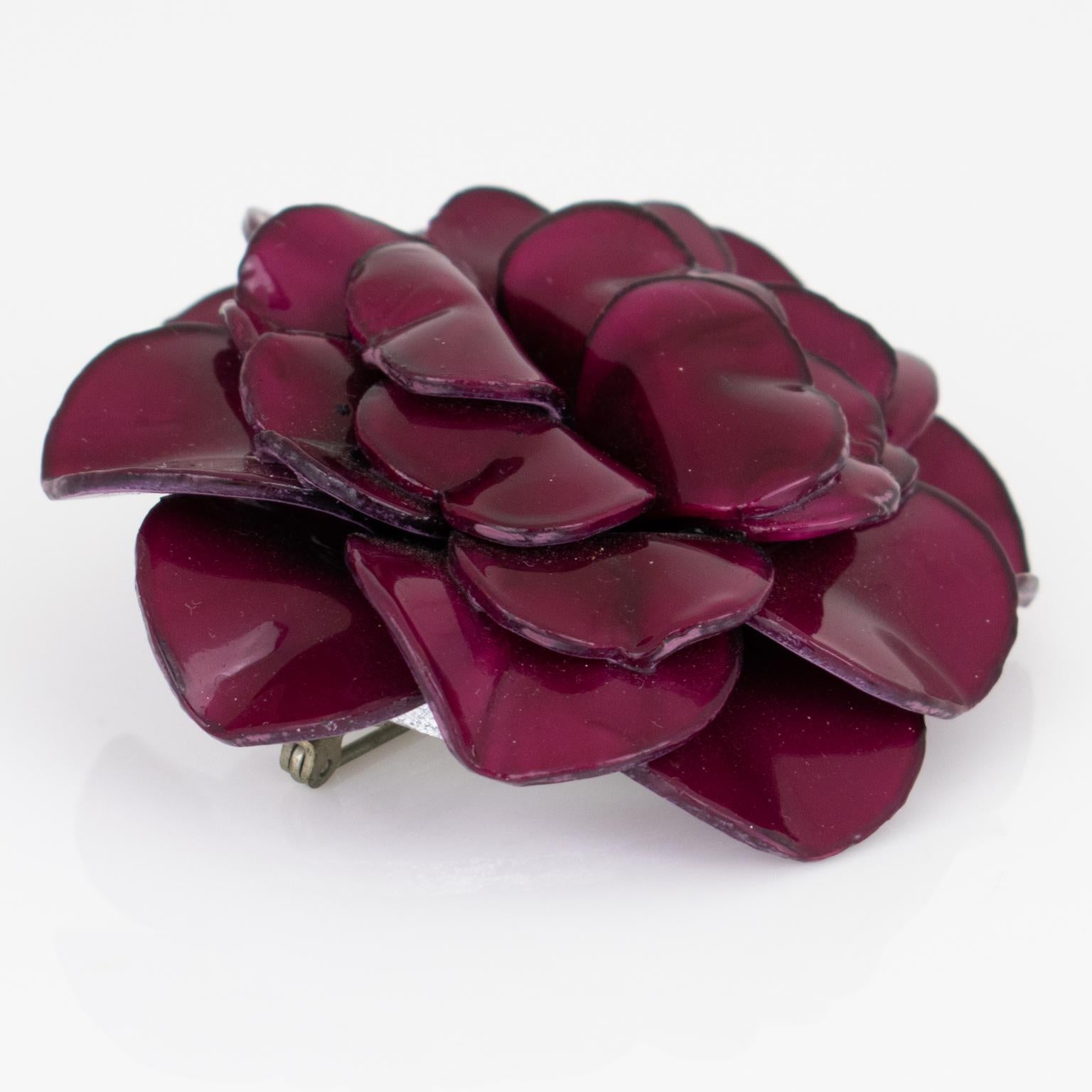 Cilea Paris Purple Red Floral Resin Pin Brooch For Sale at 1stDibs