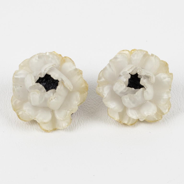 Cilea Paris White Rose Resin Clip Earrings For Sale at 1stDibs