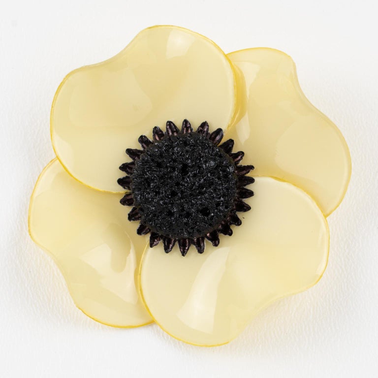 Cilea Paris Yellow Poppy Resin Pin Brooch For Sale at 1stDibs