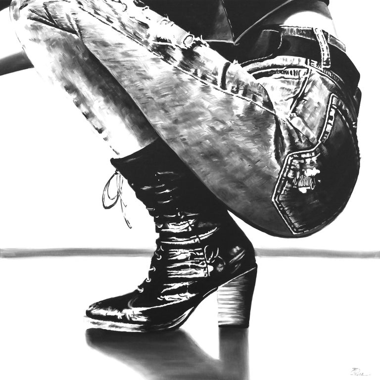 Cindy Press - "All Around Us" black and white oil painting of a woman's ...