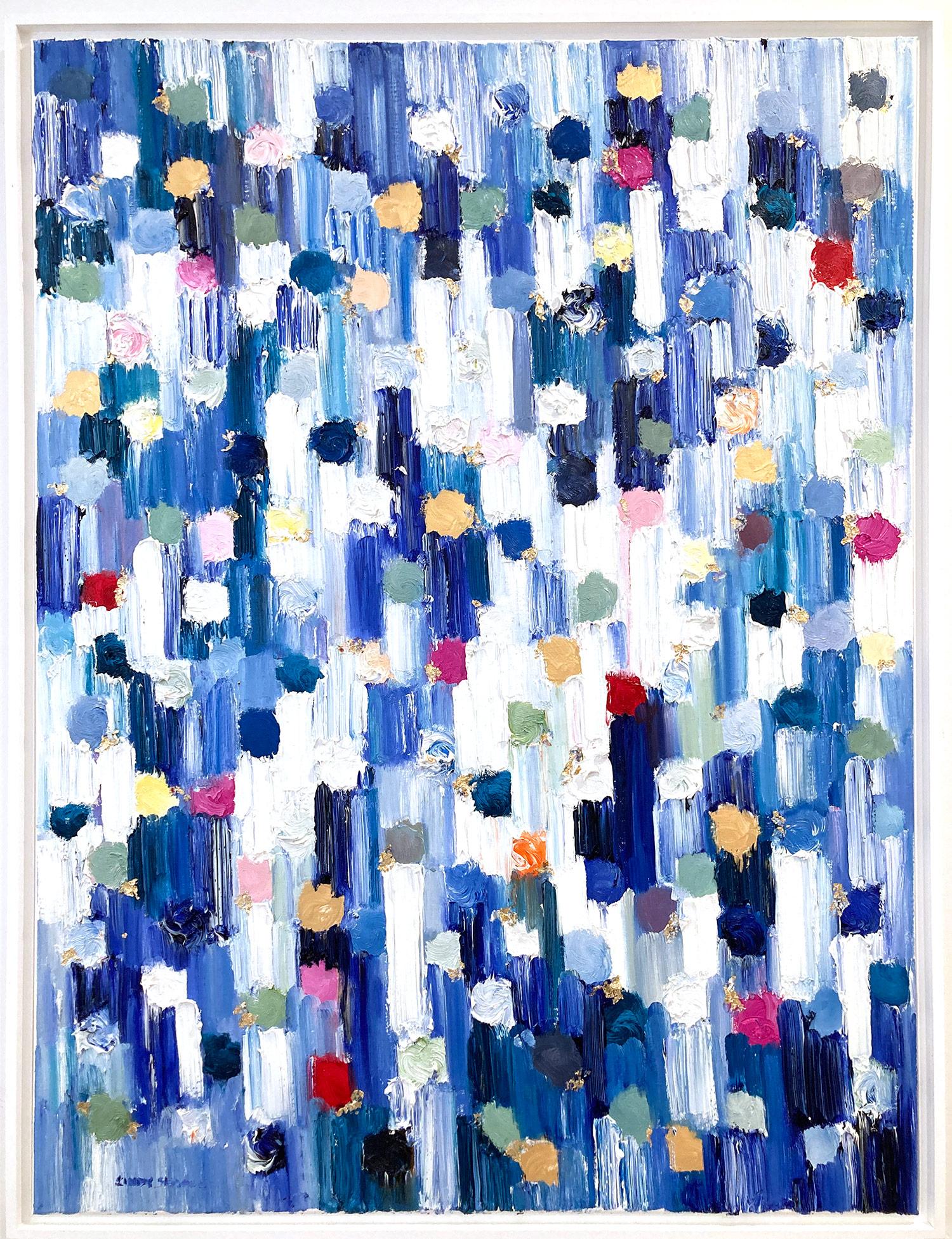 Cindy Shaoul - "Dripping Dots - Periwinkle and Gold" Colorful ...