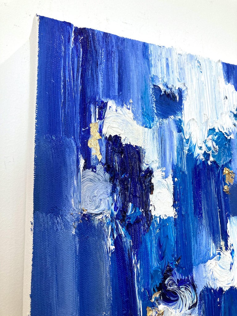 Cindy Shaoul - "Dripping Dots - London" Blue and White Abstract Oil ...