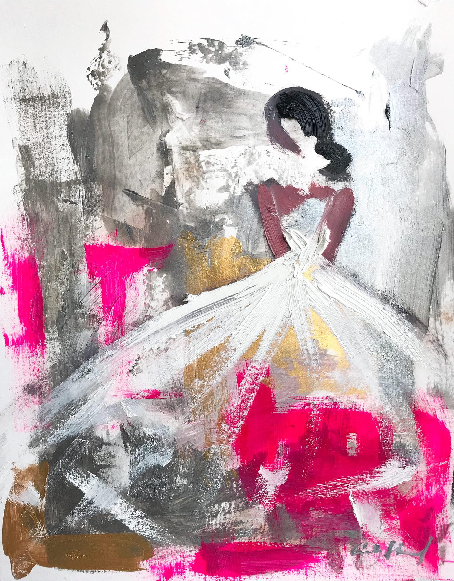 Cindy Shaoul - "Julliett" Abstract Figure with Gown French Haute ...