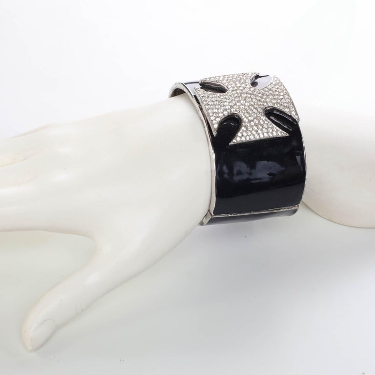 Ciner Black Enameled and Crystal Rhinestones Maltese Cross Cuff For ...