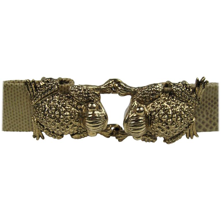Ciner Frog Belt Buckle / 2 Leather Belts Never Worn - 1990s For Sale at ...