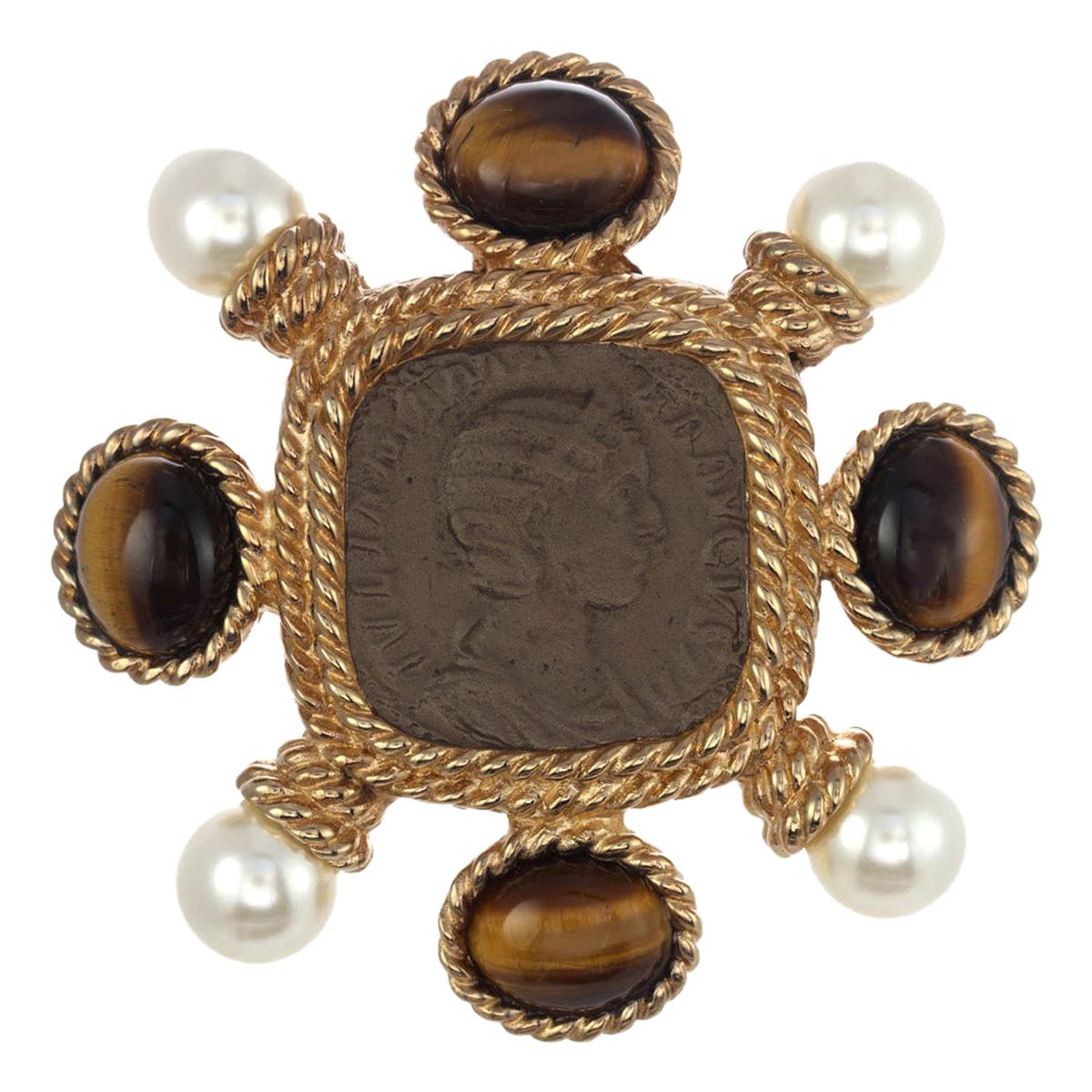 Vintage Ciner Amber Flower Crystal Brooch And Earrings Demi-parure. For ...