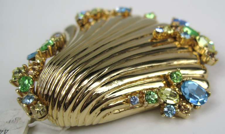 Ciner Swarovski Brooch Crystal Sea Shell Gold tone New Old Stock 1980s ...
