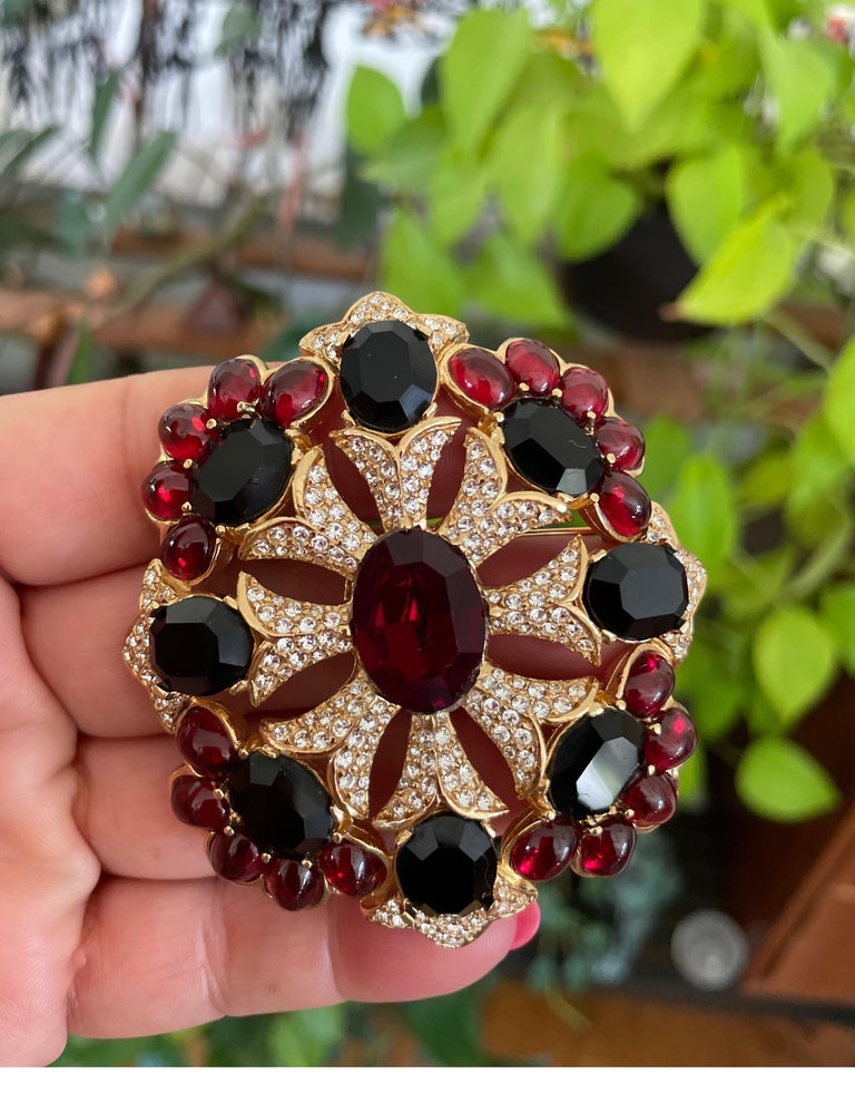 Ciner Swarovski Brooch Pendant Black And Red New Never Worn 1990s For