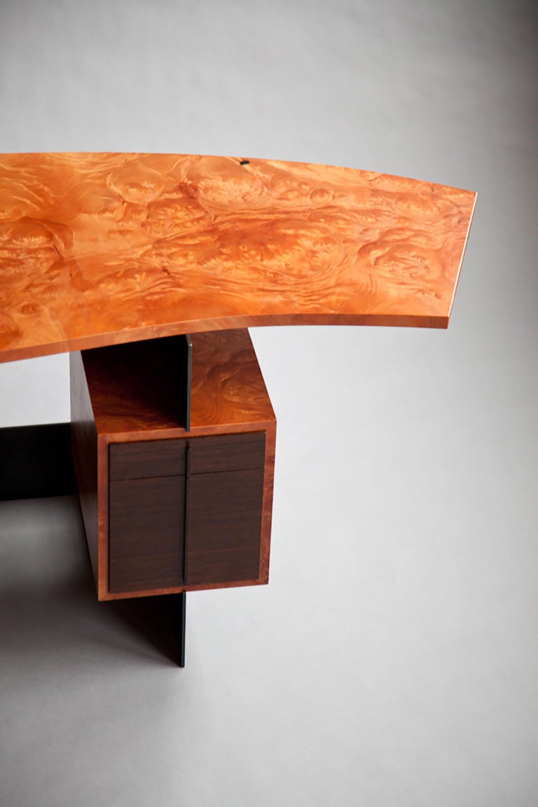 Cinnamon desk in wood veneer burl and blackened steel by Adam Bentz For ...