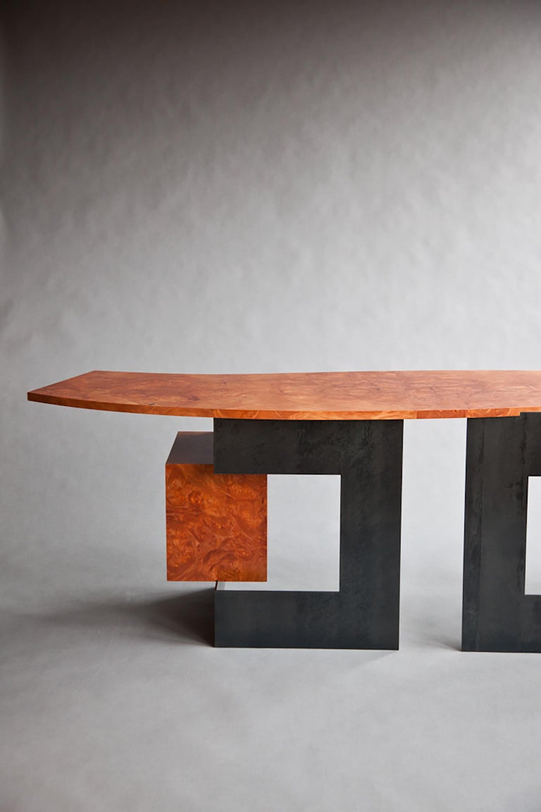 Cinnamon desk in wood veneer burl and blackened steel by Adam Bentz For ...