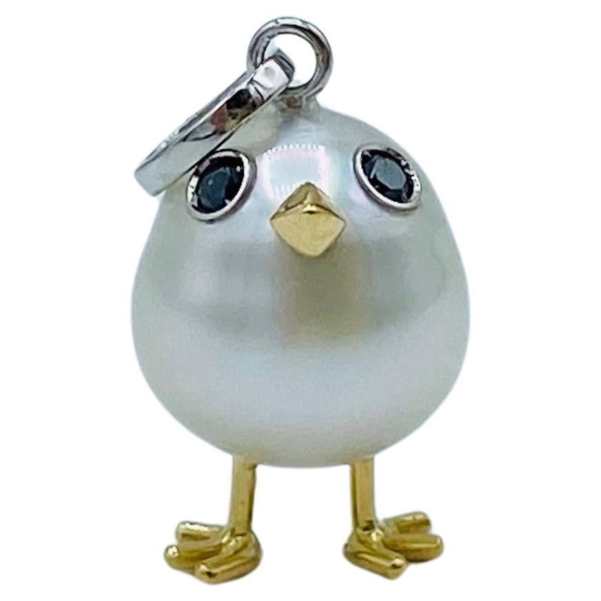 18Kt gold chick pendant with Australian pearl and black diamonds For ...