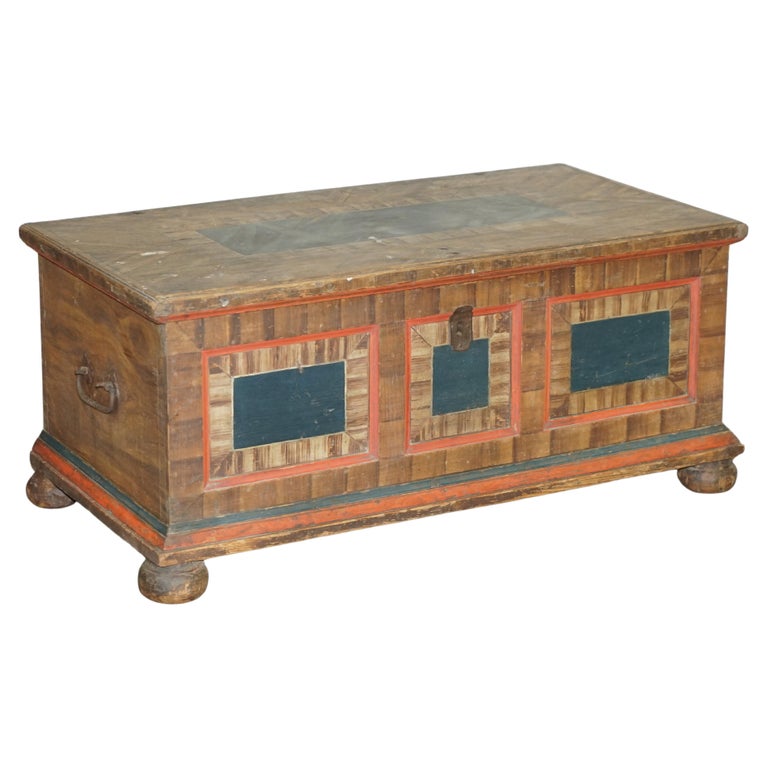 Extra Large Antique Original Paint European Blanket Chest Coffer Trunk ...