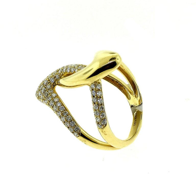 Cirari Signed Pave Diamond 18 Karat Yellow Interlock Ring For Sale at ...